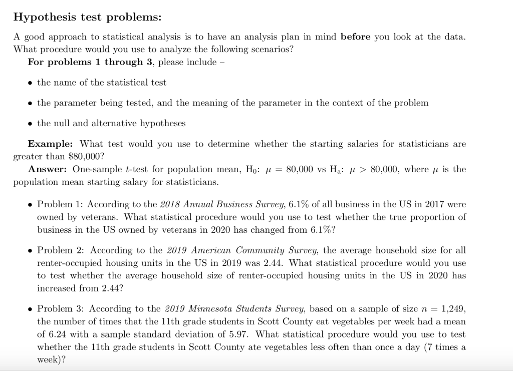 Solved Hypothesis test problems: A good approach to | Chegg.com