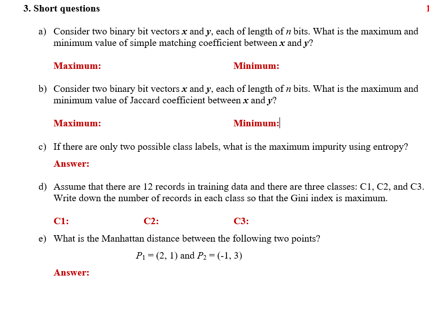 Solved 3 Short Questions A Consider Two Binary Bit Vectors 