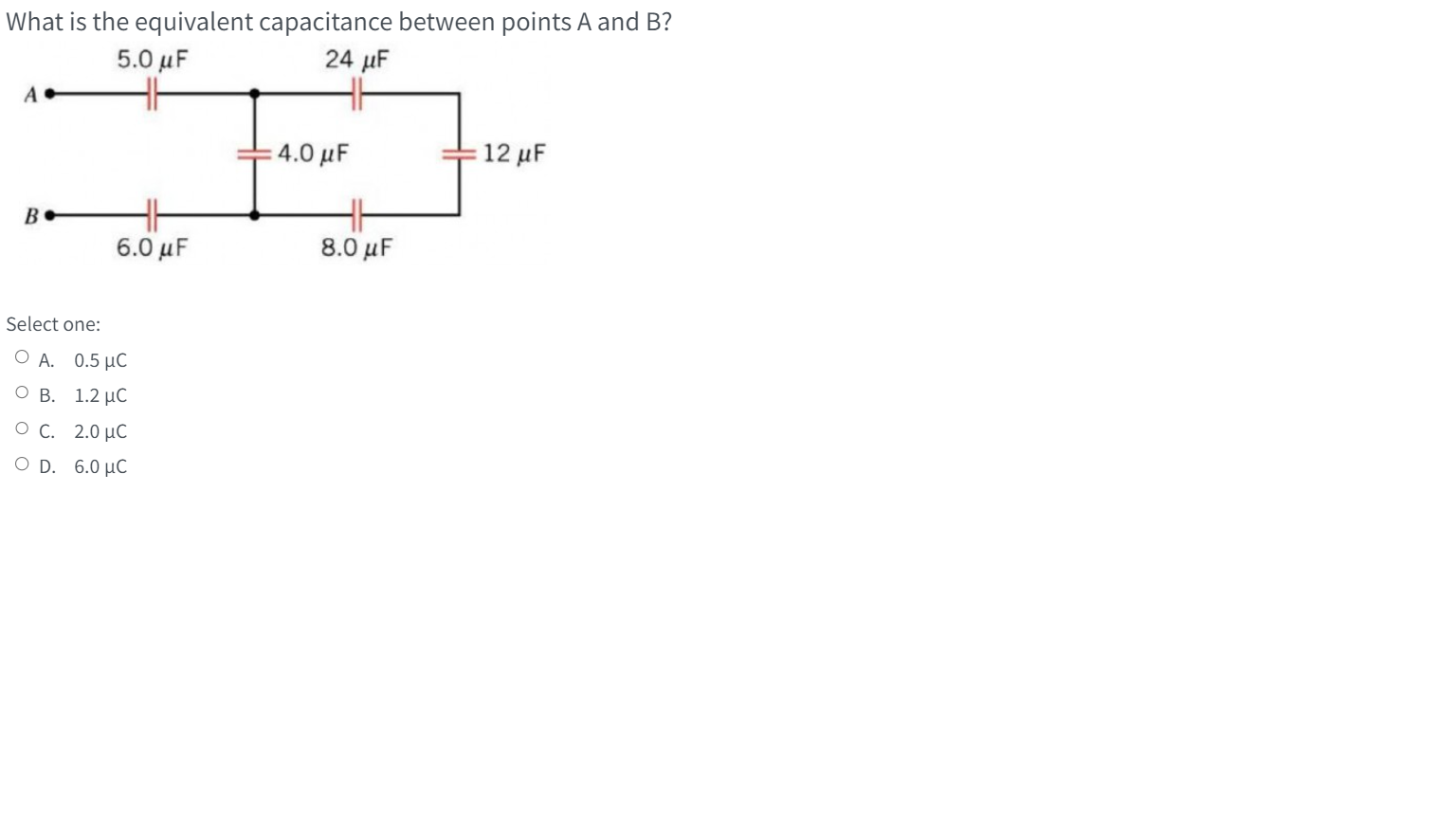 [Solved]: What is the equivalent capacitance between point