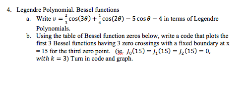Solved 4. Legendre Polynomial. Bessel functions a. Write v = | Chegg.com