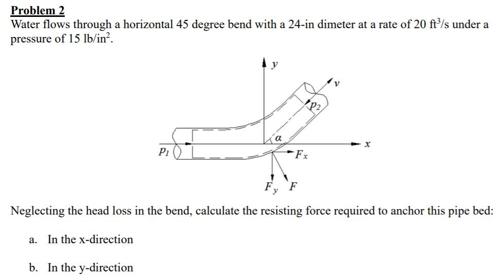 Solved Problem 2 Water flows through a horizontal 45 degree | Chegg.com