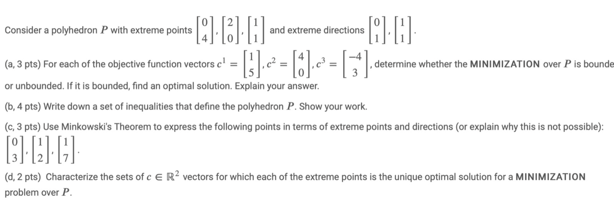 Solved Consider a polyhedron P with extreme points | Chegg.com