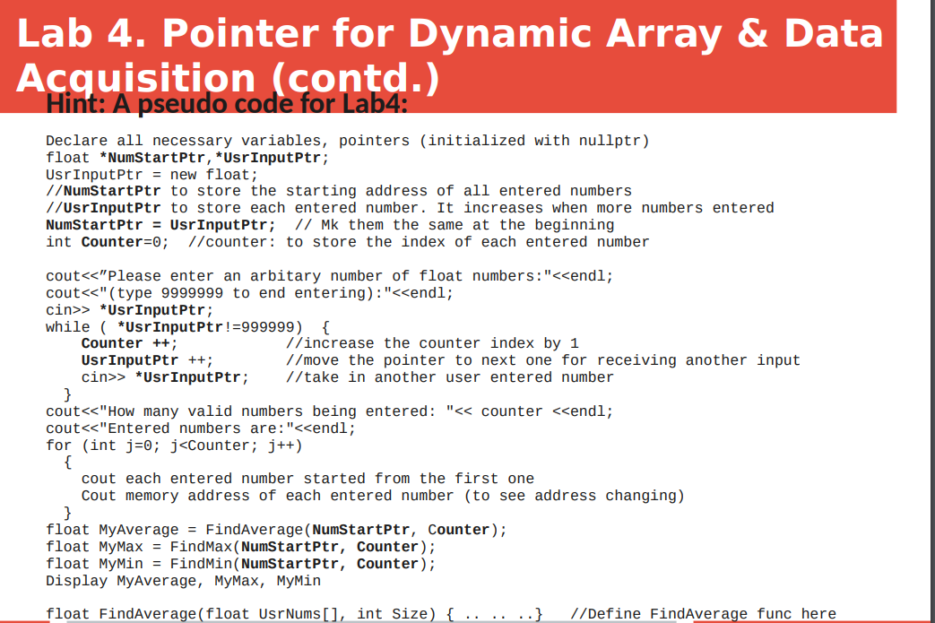 Lab 4 Pointer For Dynamic Array And Data Acquisition 