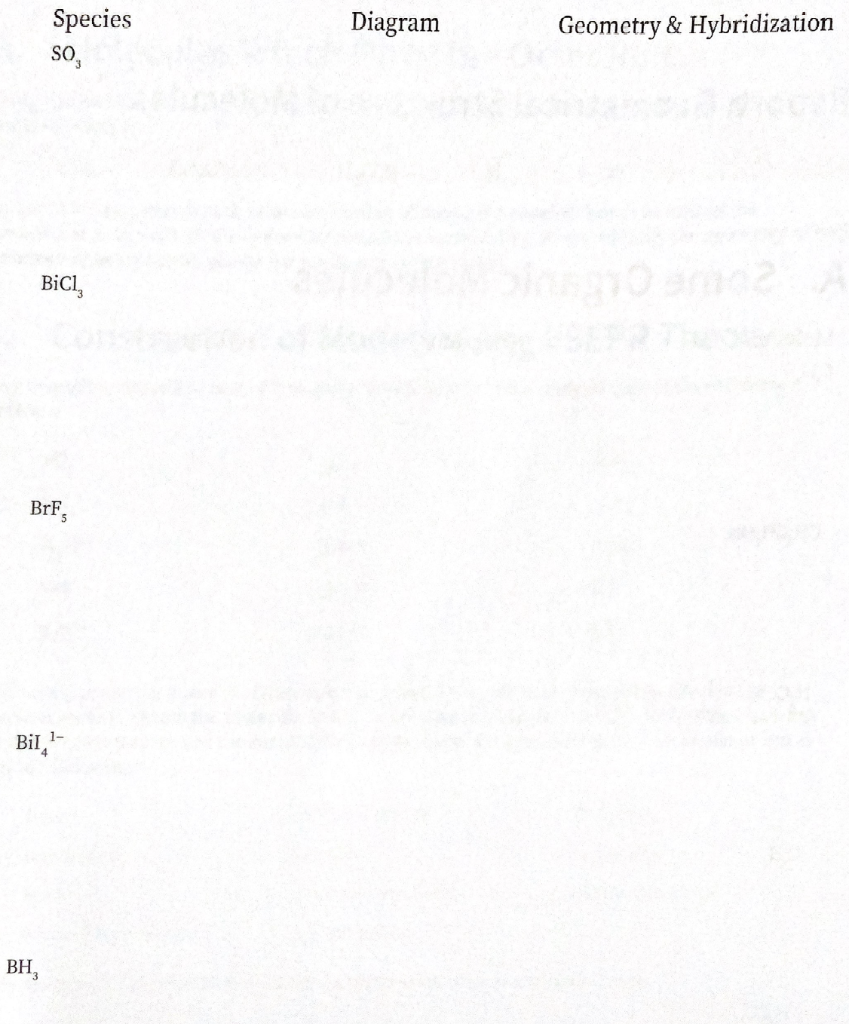 Solved Species Diagram Geometry \& Hybridization BiCl3 BrF5 | Chegg.com