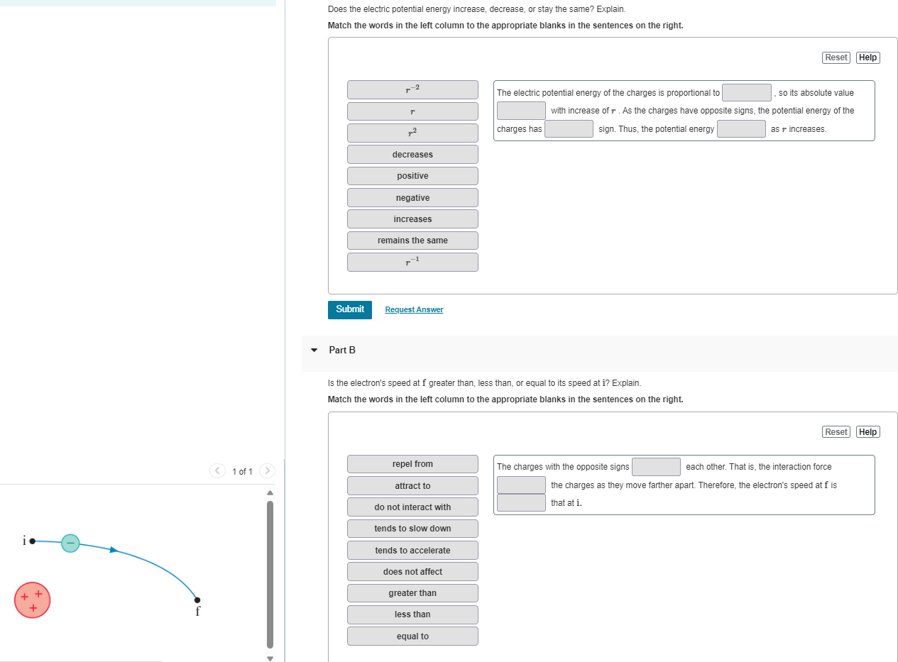 Solved Does the electric potential energy increase, | Chegg.com