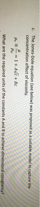 Solved The Jones-Dole equation (see below) was proposed as a | Chegg.com