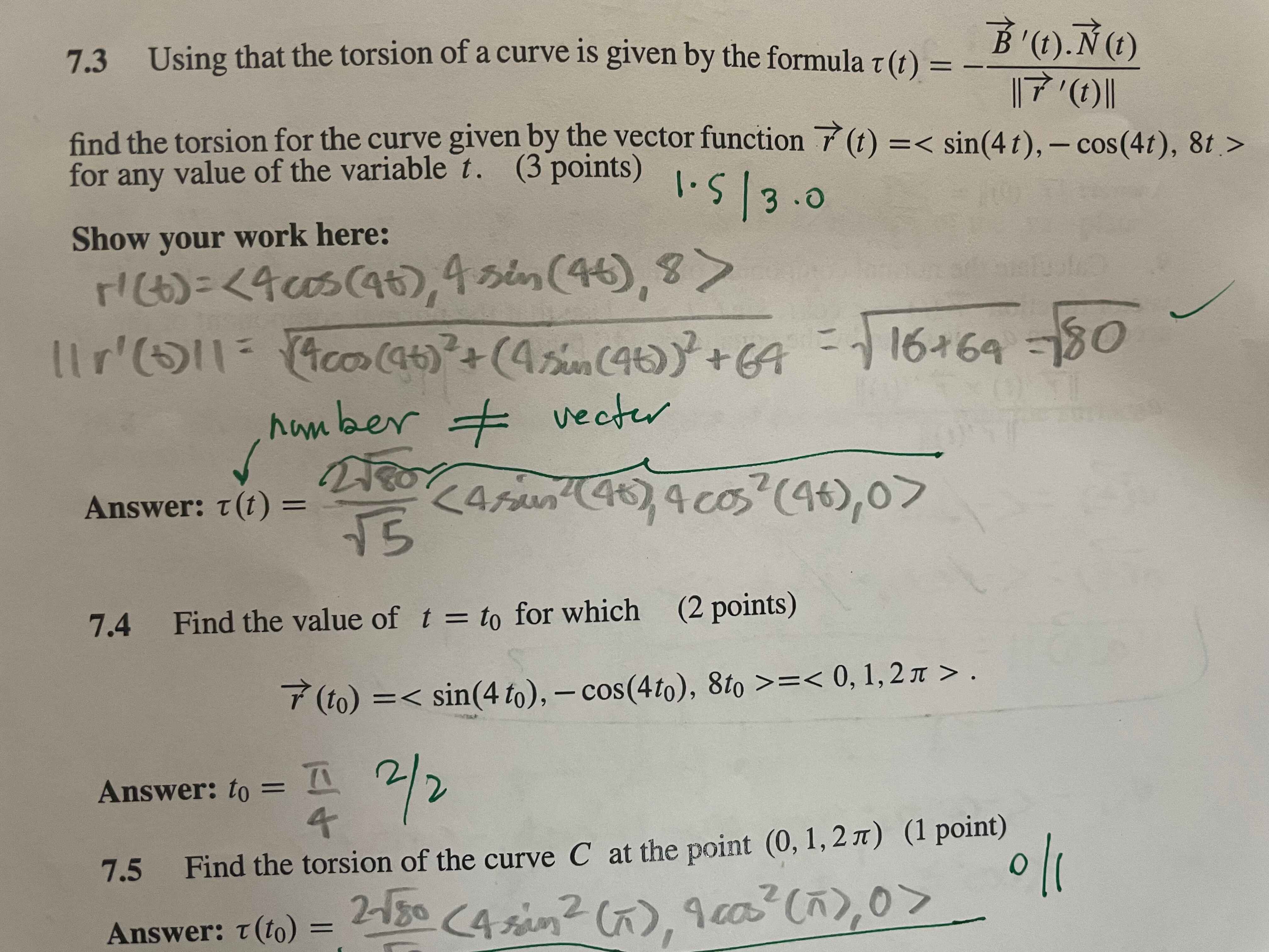 7.3 Using that the torsion of a curve is given by the | Chegg.com