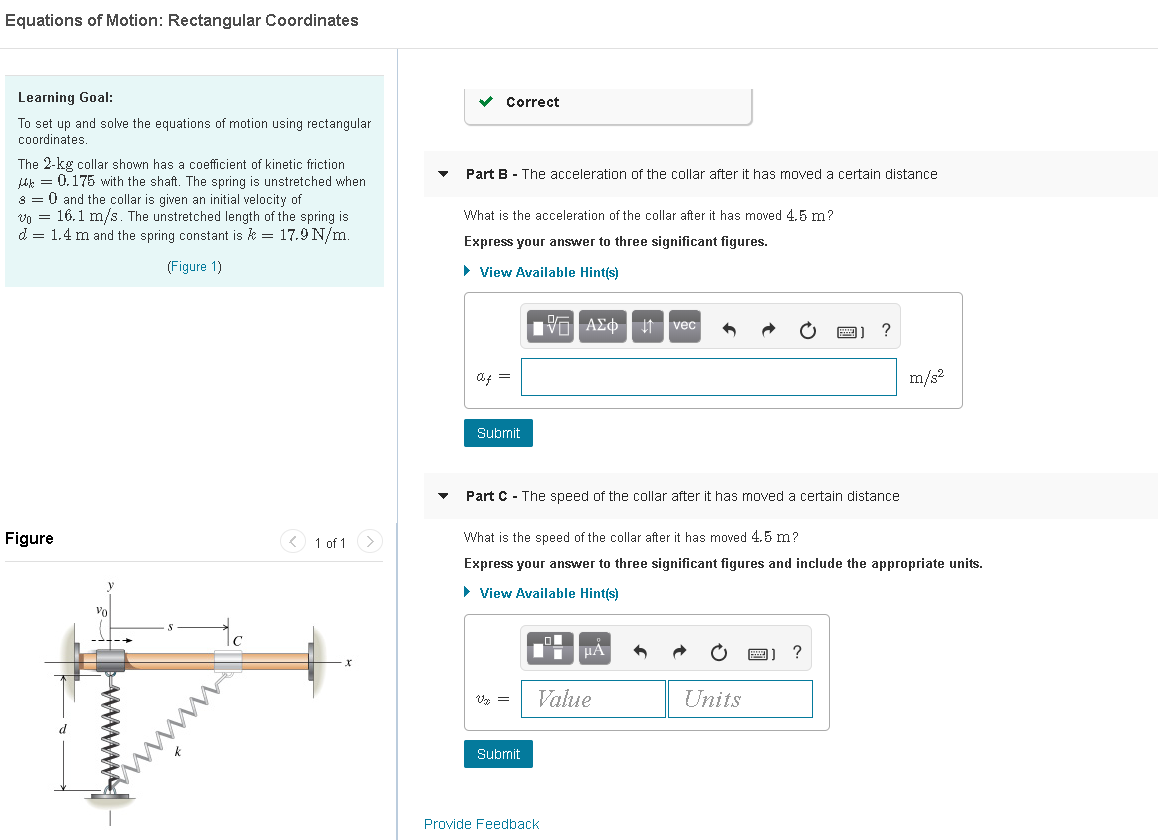 Solved Equations of Motion: Rectangular Coordinates Correct | Chegg.com
