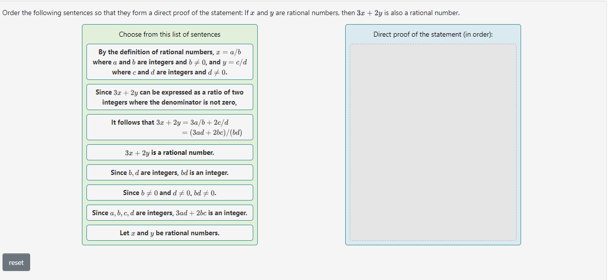 Solved Order the following sentences so that they form a | Chegg.com