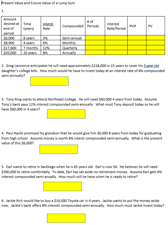 Solved Present Value and Future Value of a Lump Sum 1. | Chegg.com