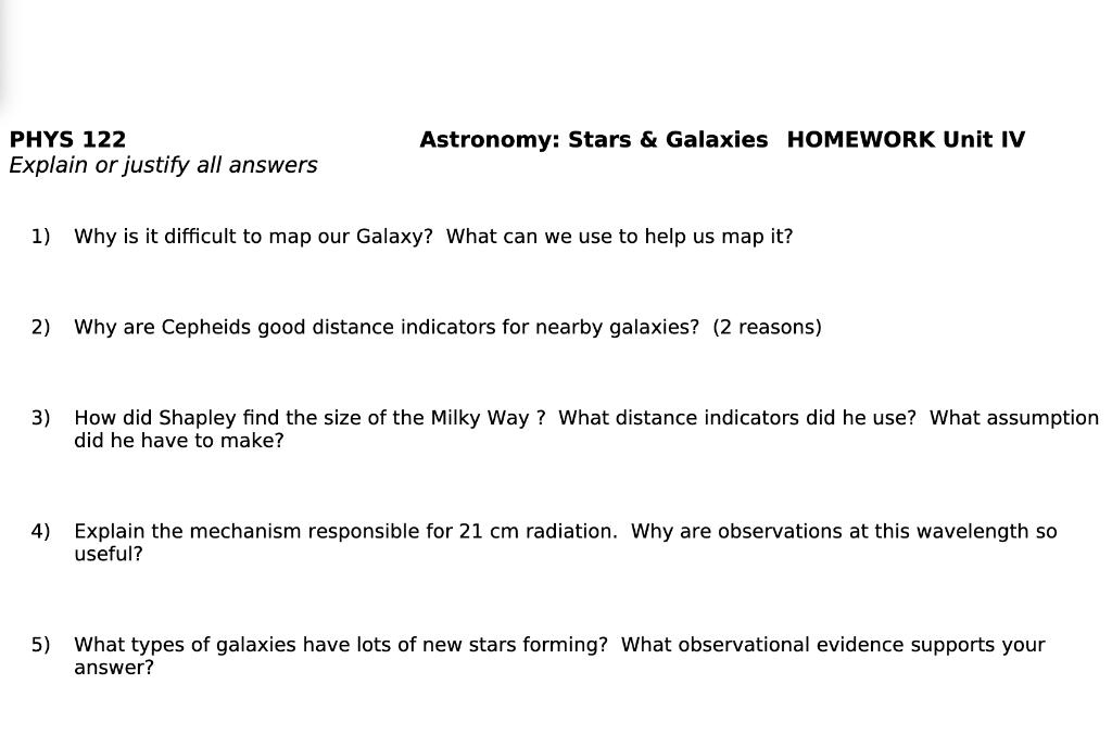 Solved Astronomy: Stars & Galaxies HOMEWORK Unit IV PHYS 122 | Chegg.com