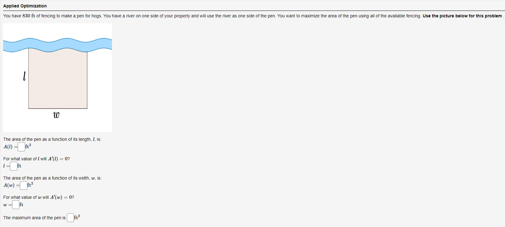 Solved Applied Optimization You have 830 ft of fencing to | Chegg.com
