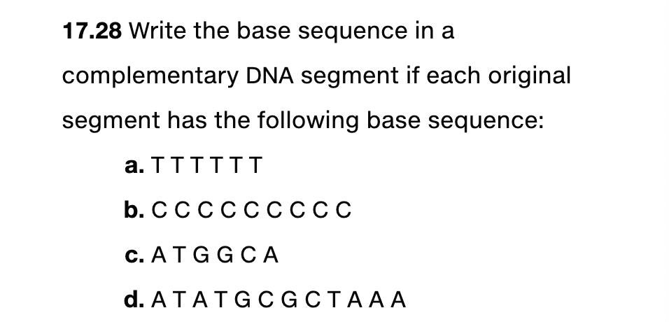 Solved 1728 Write The Base Sequence In A Complementary Dna 