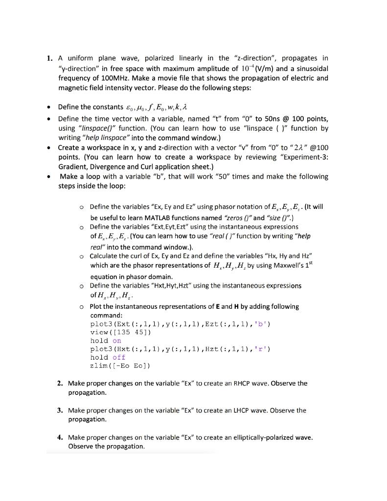 1. A uniform plane wave, polarized linearly in the | Chegg.com