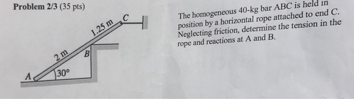 Solved Problem 2/3 (35 pts) The homogeneous 40-kg bar ABC is | Chegg.com Solved Problem 2/3 (35 pts) The homogeneous 40-kg bar ABC is | Chegg.com