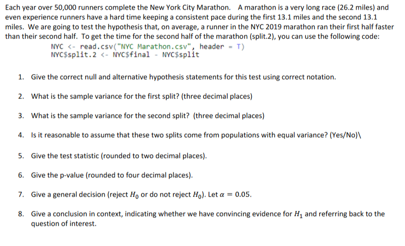Each year over 50,000 runners complete the New York | Chegg.com