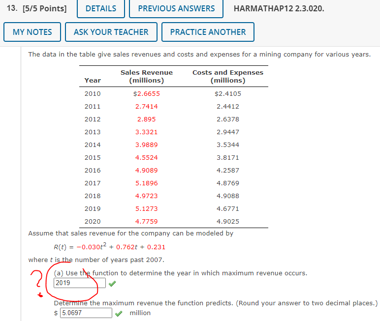 Solved 13. [5/5 Points] DETAILS PREVIOUS ANSWERS HARMATHAP12 | Chegg.com