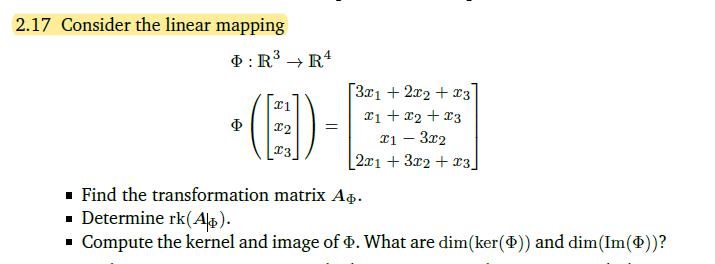 Solved 2.17 Consider the linear mapping 0 : R3 + R4 [3.01 | Chegg.com