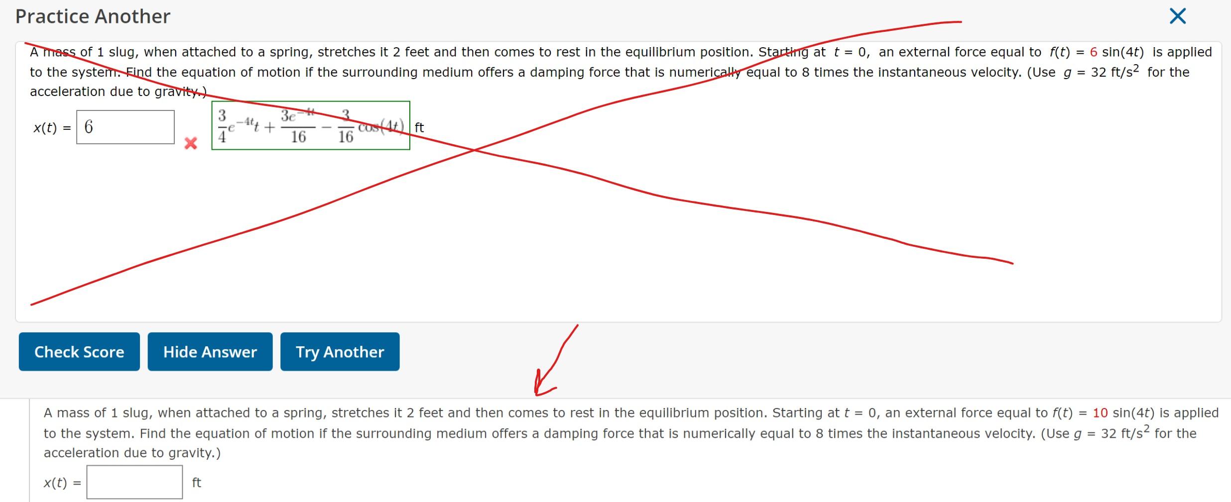 Solved A mass of 1 slug, when attached to a spring, | Chegg.com