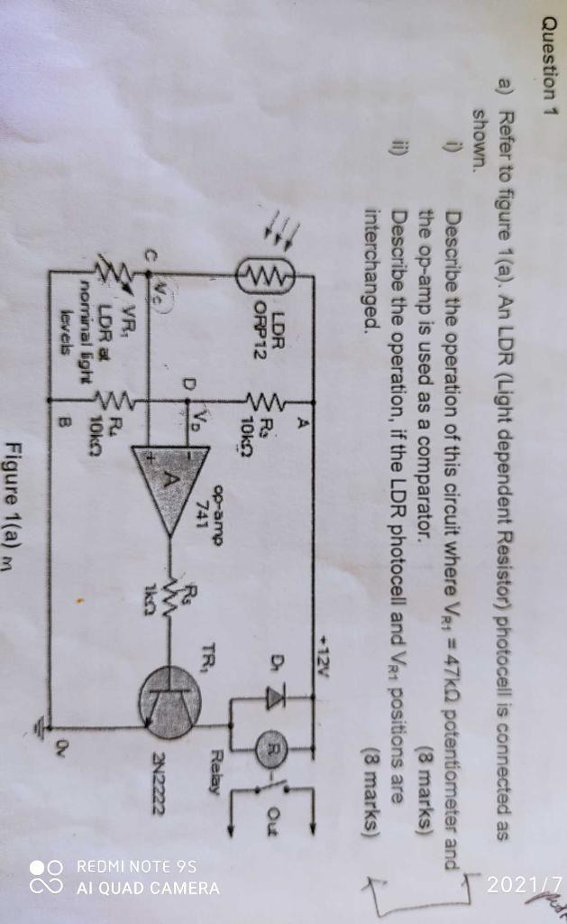 Solved Question 1 202117 a) Refer to figure 1(a). An LDR | Chegg.com
