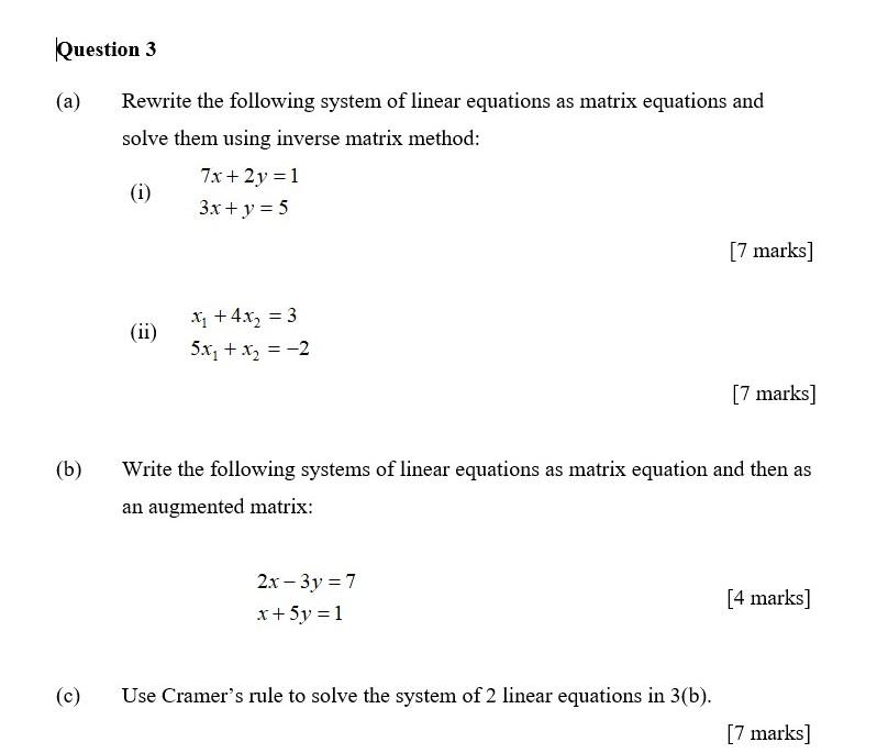 Solved a) Rewrite the following system of linear equations | Chegg.com