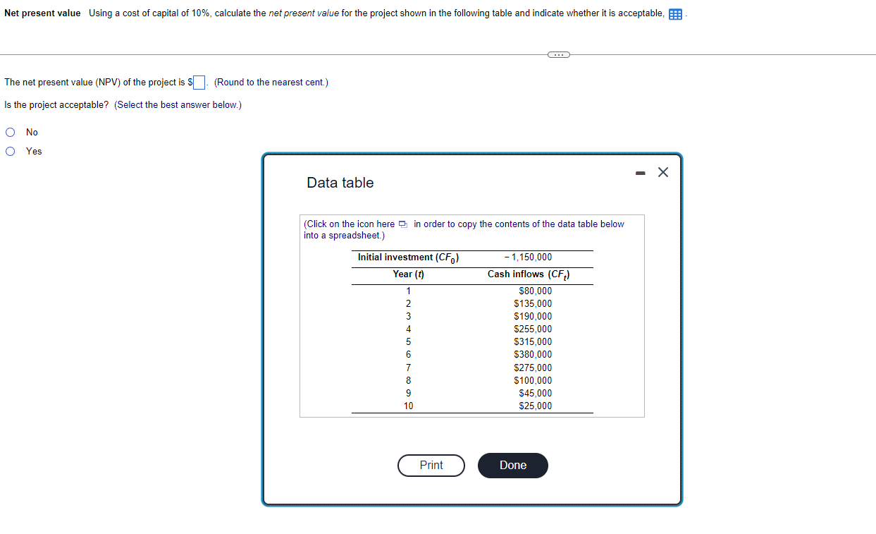 Solved Is the project acceptable? (Select the best answer | Chegg.com