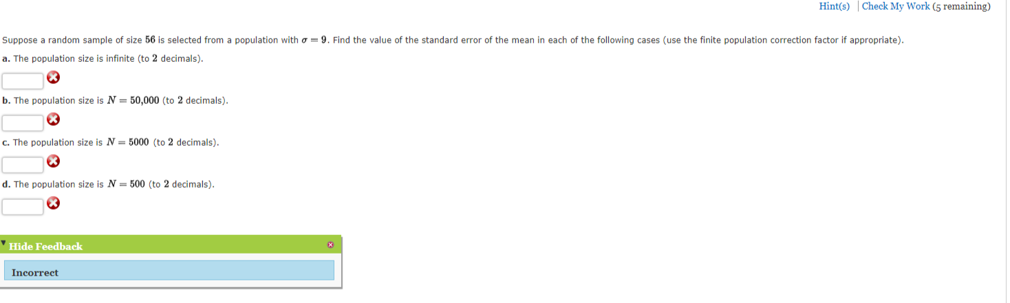 Solved Hint(s) Check My Work (5 remaining) Suppose a random | Chegg.com