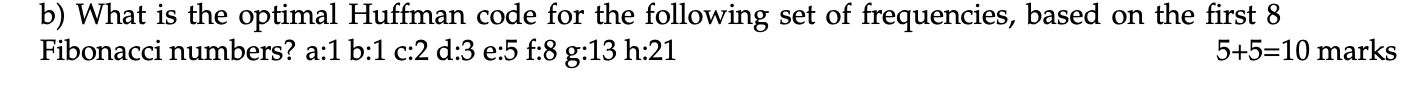 Solved b) What is the optimal Huffman code for the following | Chegg.com