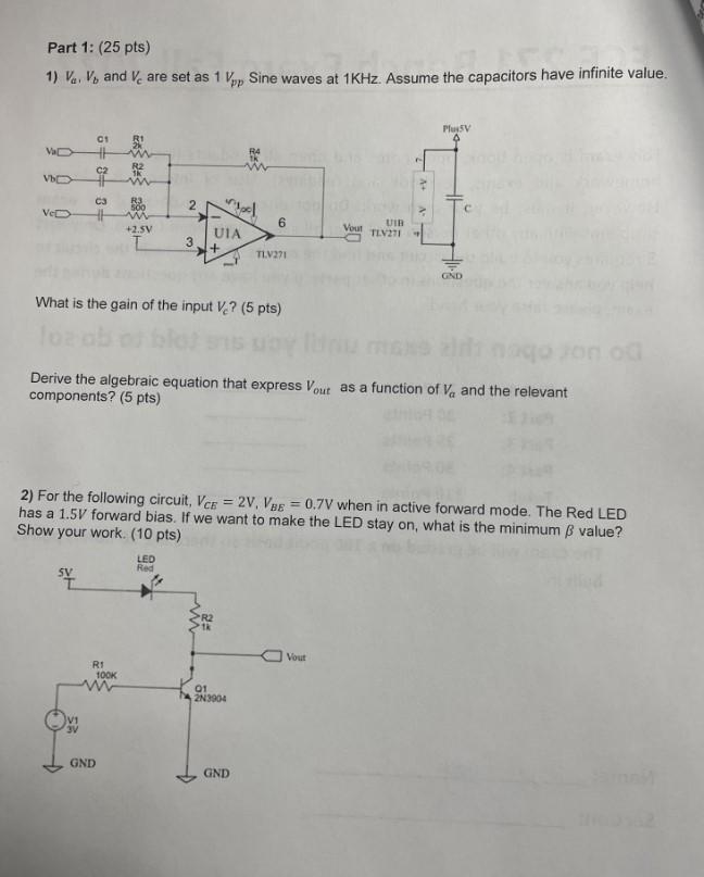 Solved Part 1: (25 pts) 1) Va,Vb and Vc are set as 1Vpp Sine | Chegg.com