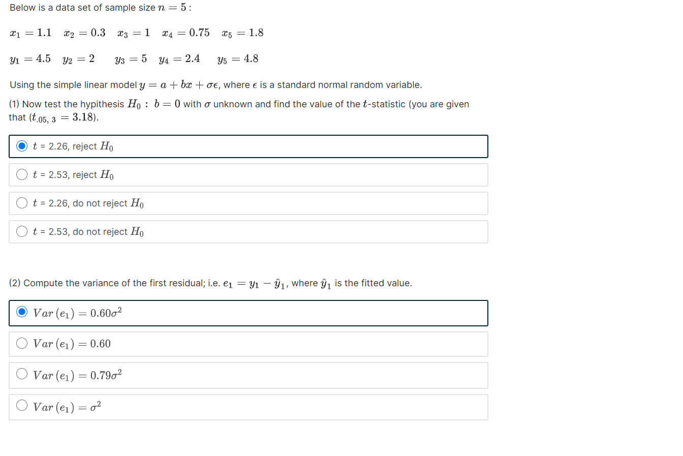 Solved Below is a data set of sample size n=5 : | Chegg.com