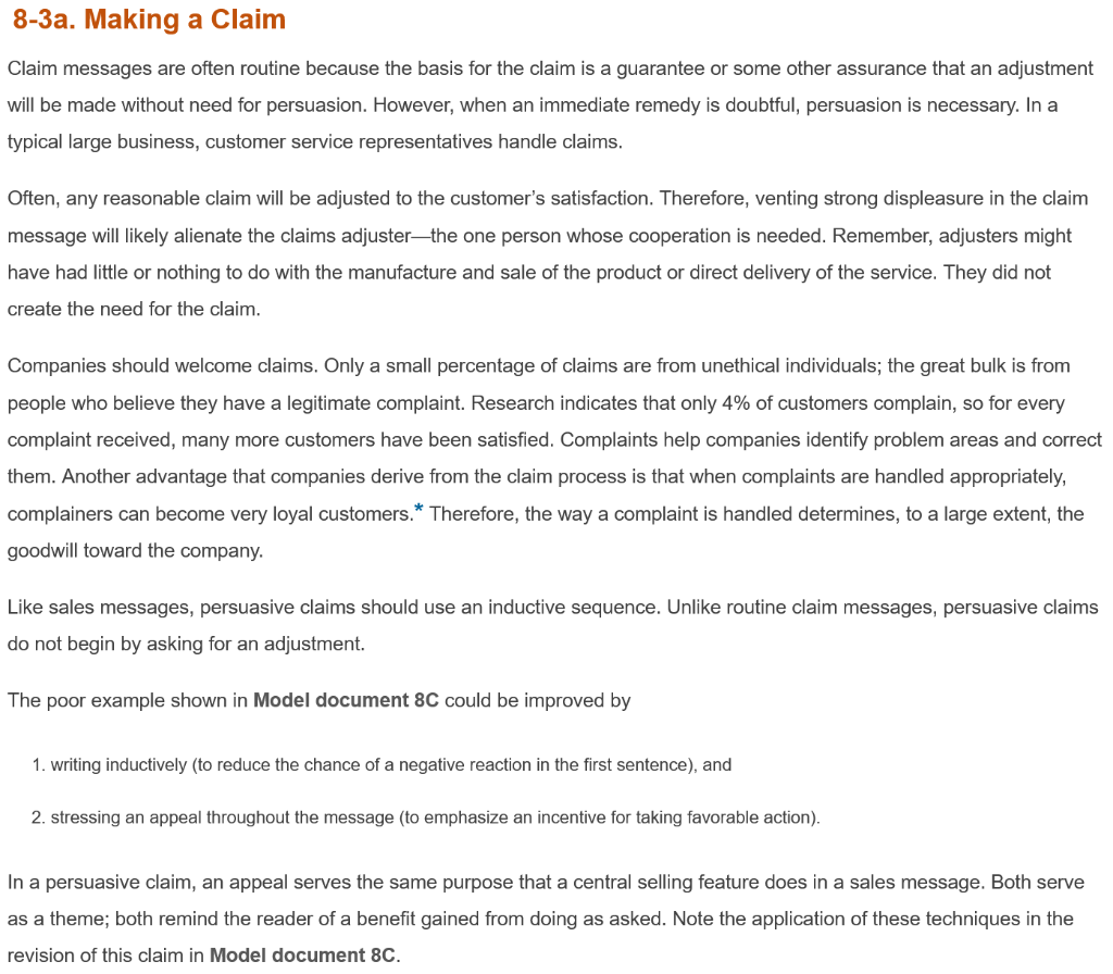 Solved In section “8-3 Persuasive Requests”, what is the | Chegg.com