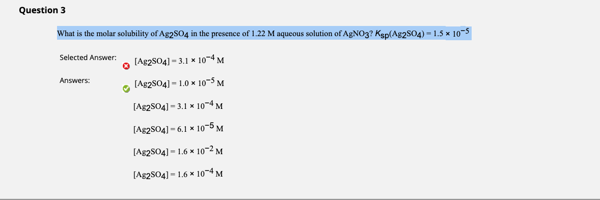 Solved What is the molar solubility of Ag2SO4 in the | Chegg.com