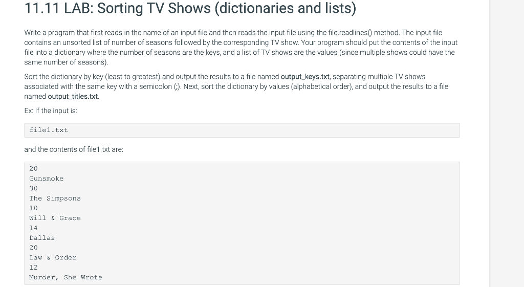 Solved 11 11 Lab Sorting Tv Shows Dictionaries And List