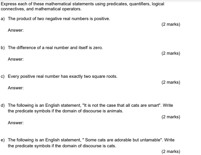 Solved Express Each Of These Mathematical Statements Using 