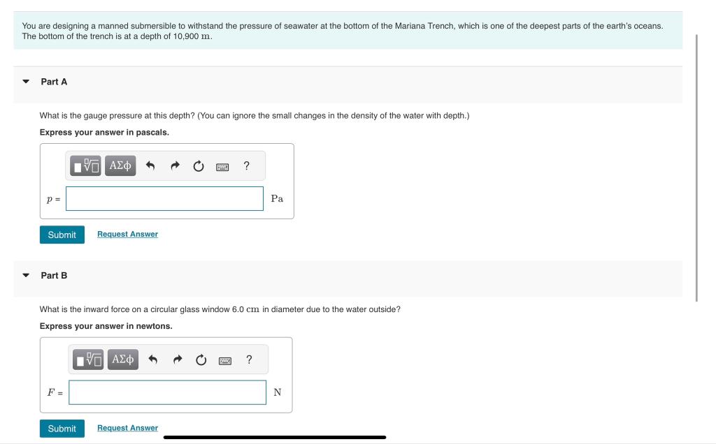 Solved You are designing a manned submersible to withstand | Chegg.com