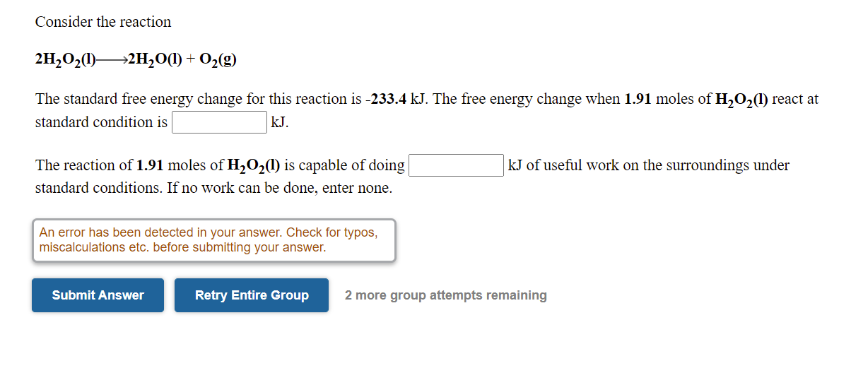 Solved Consider the reaction 2H2O2(1)—>2H2O(1) + O2(g) + The | Chegg.com