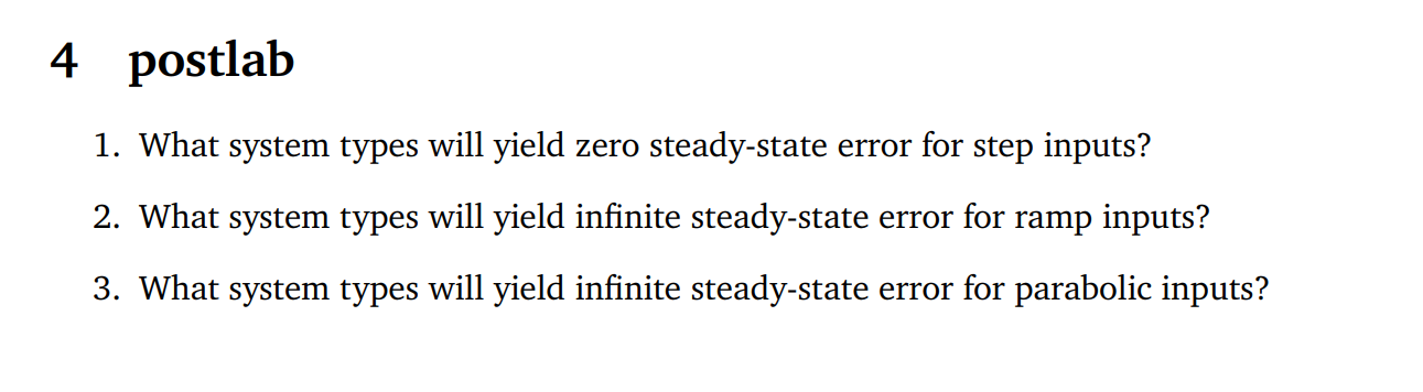 Solved 4 postlab 1. What system types will yield zero | Chegg.com