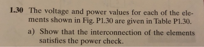 Solved 1.30 The voltage and power values for each of the | Chegg.com