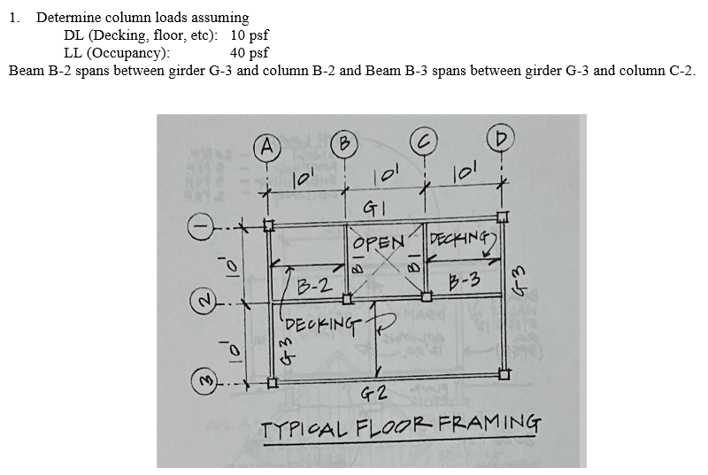 Solved 1. Determine column loads assuming DL (Decking, | Chegg.com