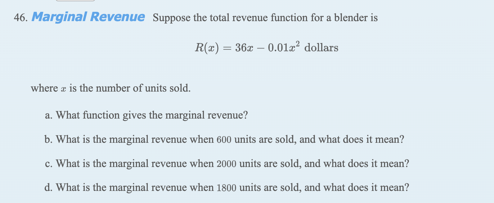 Solved 46. Marginal Revenue Suppose the total revenue | Chegg.com