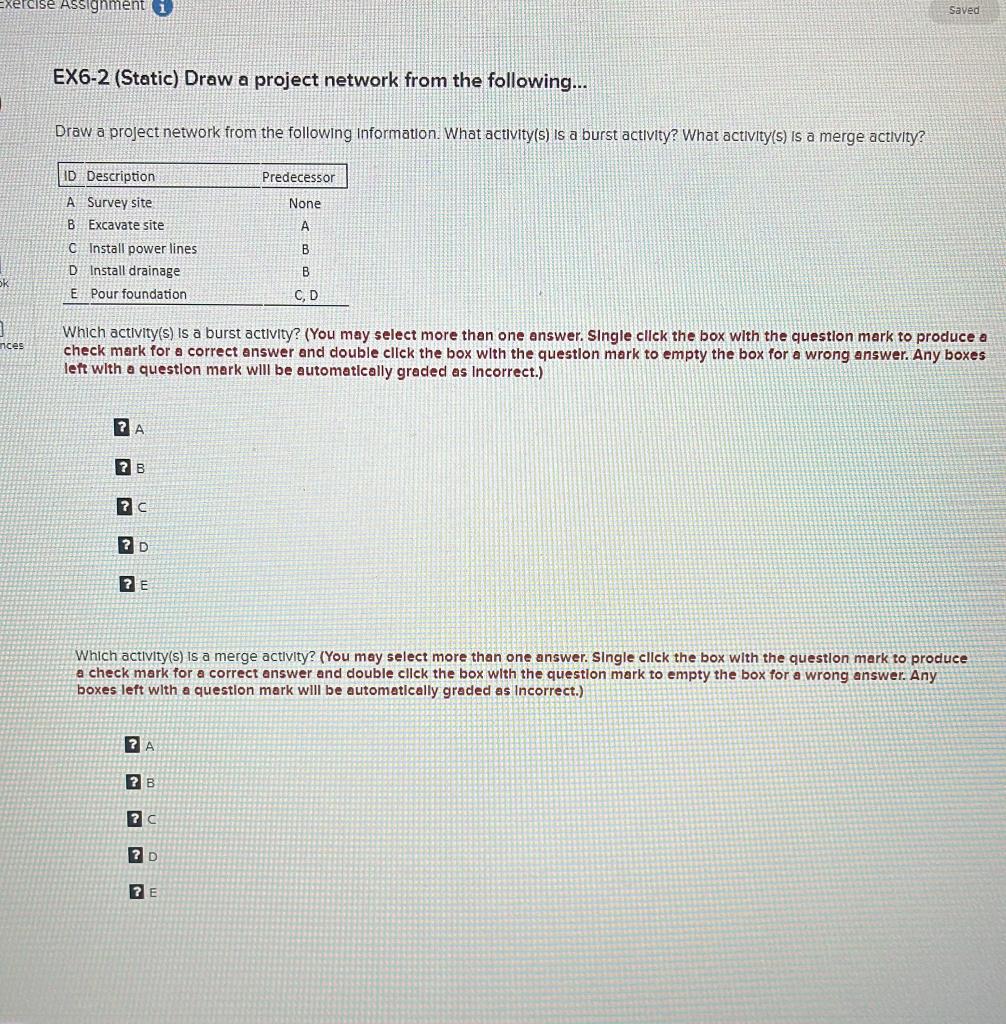 Solved EX6-2 (Static) Draw a project network from the | Chegg.com