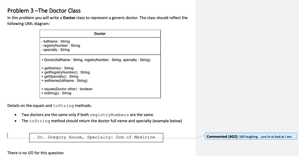 Solved Problem 3-The Doctor Class In this problem you will | Chegg.com