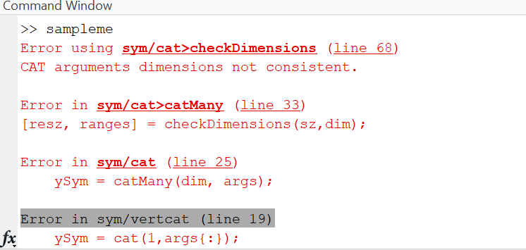 Command Window >> sampleme Error using | Chegg.com