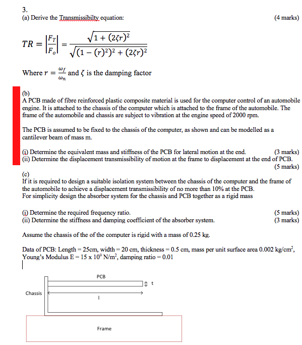 Solved 3. (a) Derive the Transmissibilty equation: (4 marks) | Chegg.com