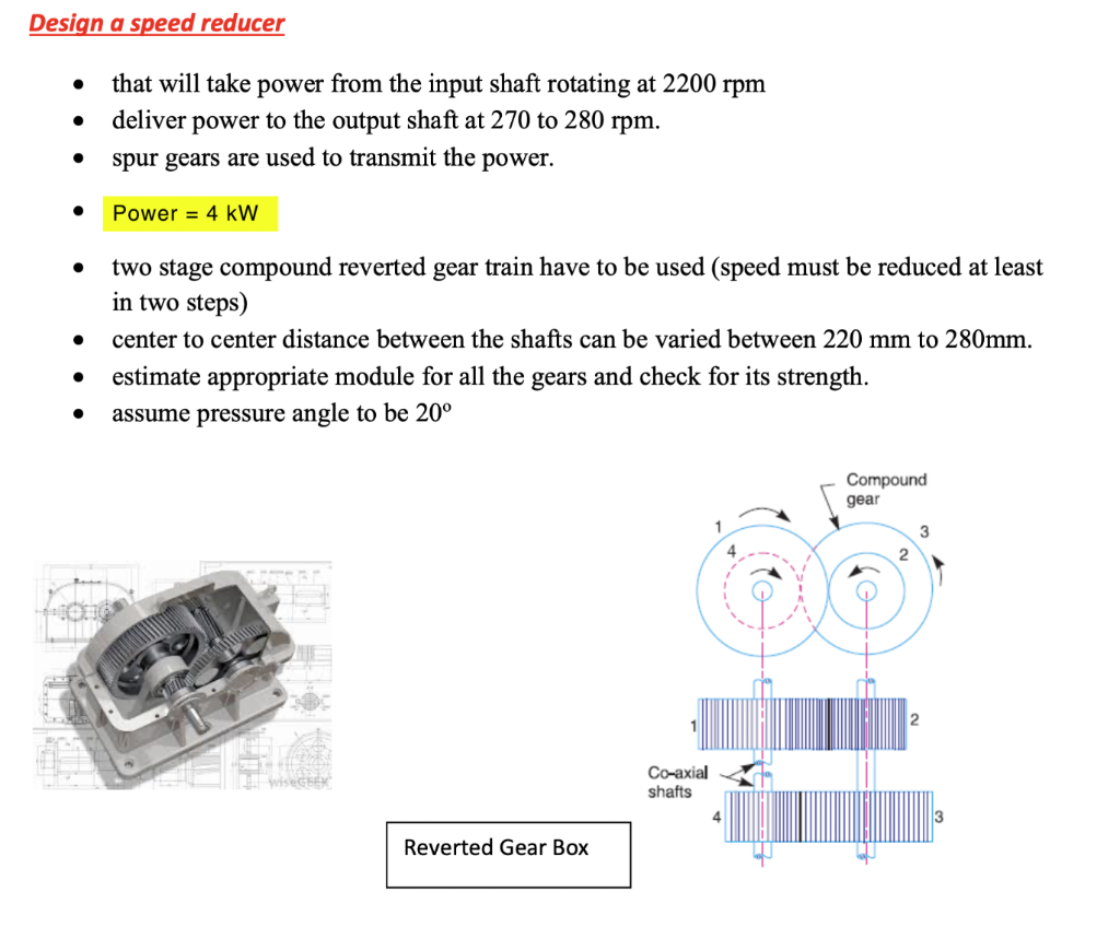 Solved Design a speed reducer . that will take power from | Chegg.com