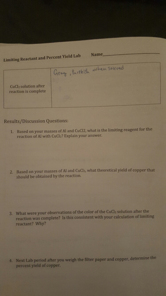 Solved Limiting Reactant and Percent Vield Lab Na Percent | Chegg.com
