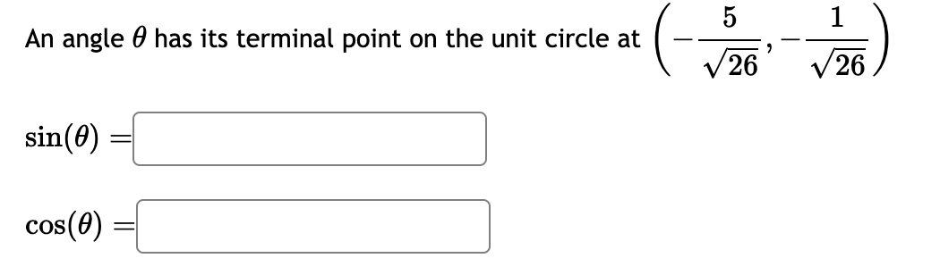 Solved An angle θ has its terminal point on the unit circle | Chegg.com