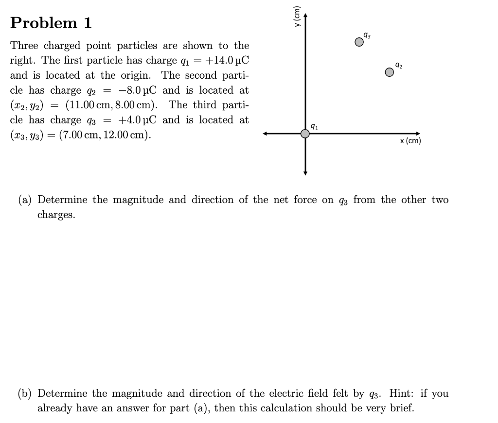 Solved Problem 1 y (cm) o 09 Three charged point particles | Chegg.com