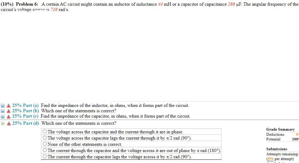 Solved (10\%) Problem 6: A certain AC circuit might contain | Chegg.com