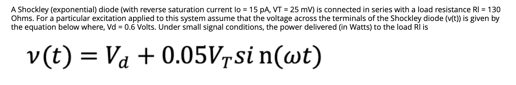 Solved A Shockley (exponential) diode (with reverse | Chegg.com
